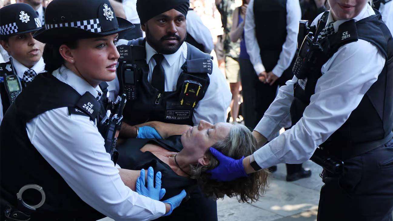 Police Arrest Demonstrators for Palestine Action Support Signs